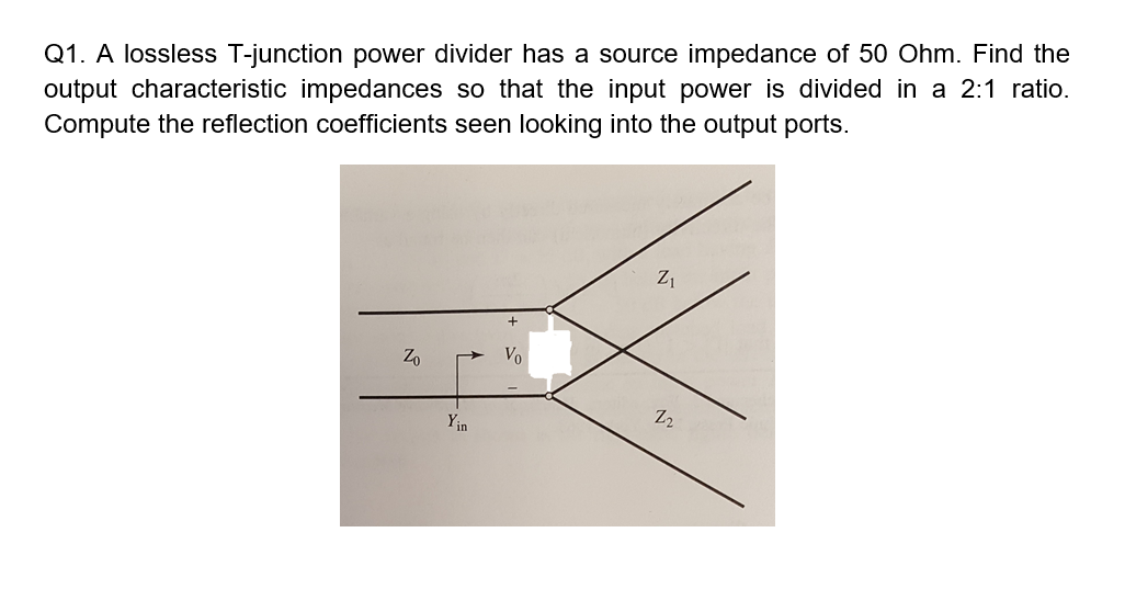 Q1. A lossless T-junction power divider has a source | Chegg.com