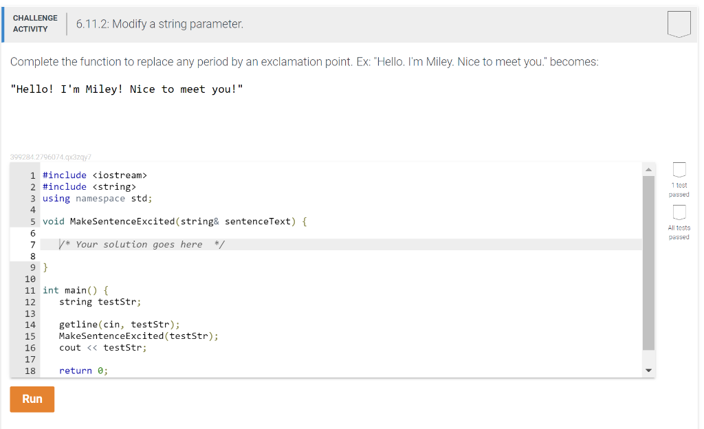 Solved 6.11.2: Modify a string parameter. Complete the | Chegg.com