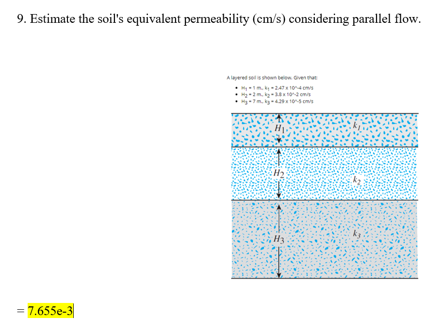 Solved 9. Estimate the soil's equivalent permeability (cm/s) | Chegg.com