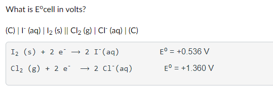 Solved What is E° ﻿cell in | Chegg.com
