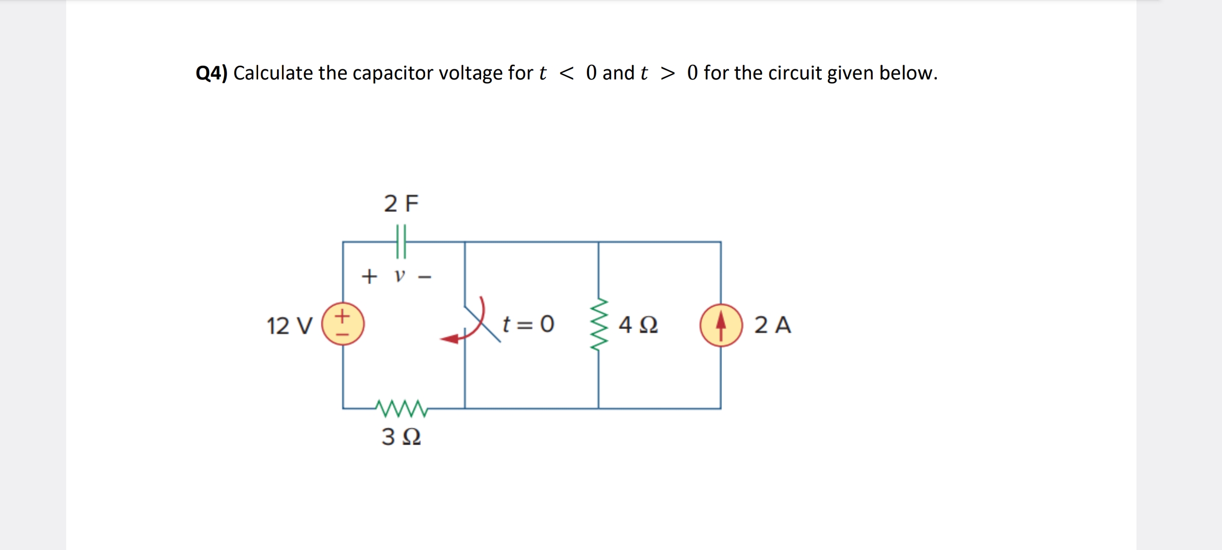 Solved Q4) Calculate the capacitor voltage for t 0 | Chegg.com