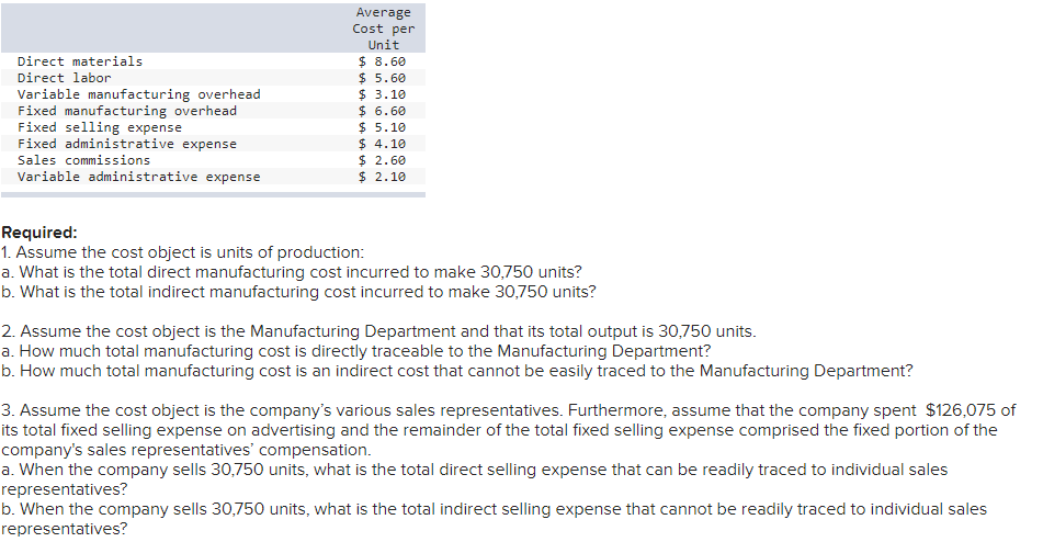 Direct materials Direct labor Variable manufacturing | Chegg.com