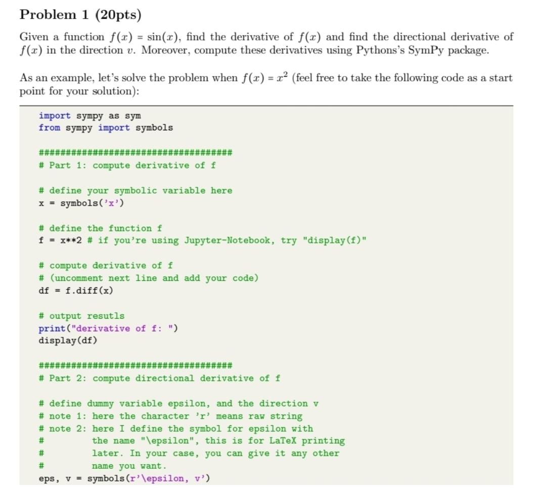 Solved Problem 1 (20pts) Given a function f(x)=sin(x), find | Chegg.com