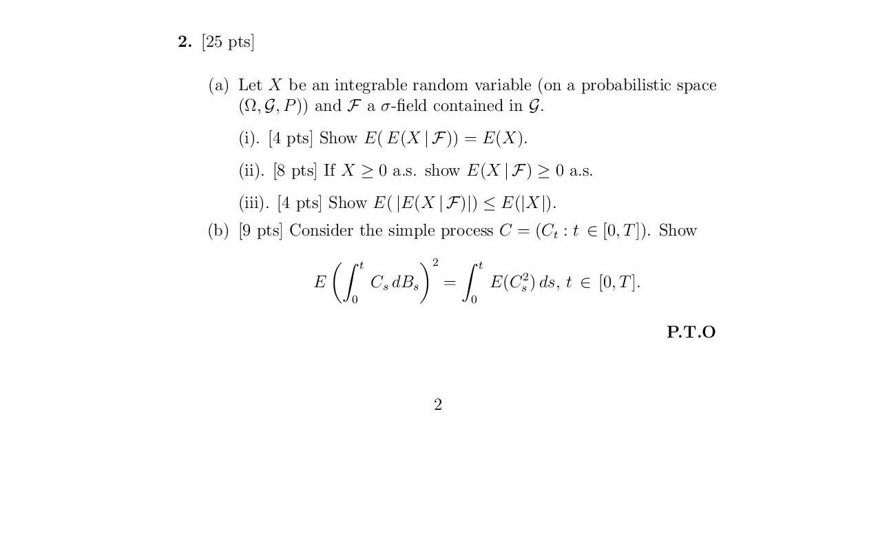 Solved 2. (25 pts] (a) Let X be an integrable random | Chegg.com