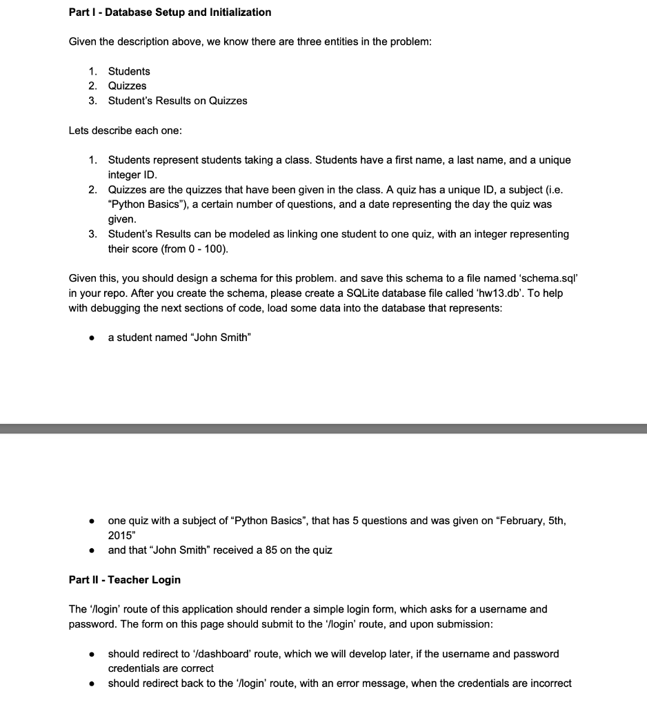 Solved Part I - Database Setup and Initialization Given the | Chegg.com