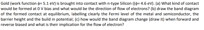 Solved Gold (work function = 5.1 eV) is brought into contact | Chegg.com