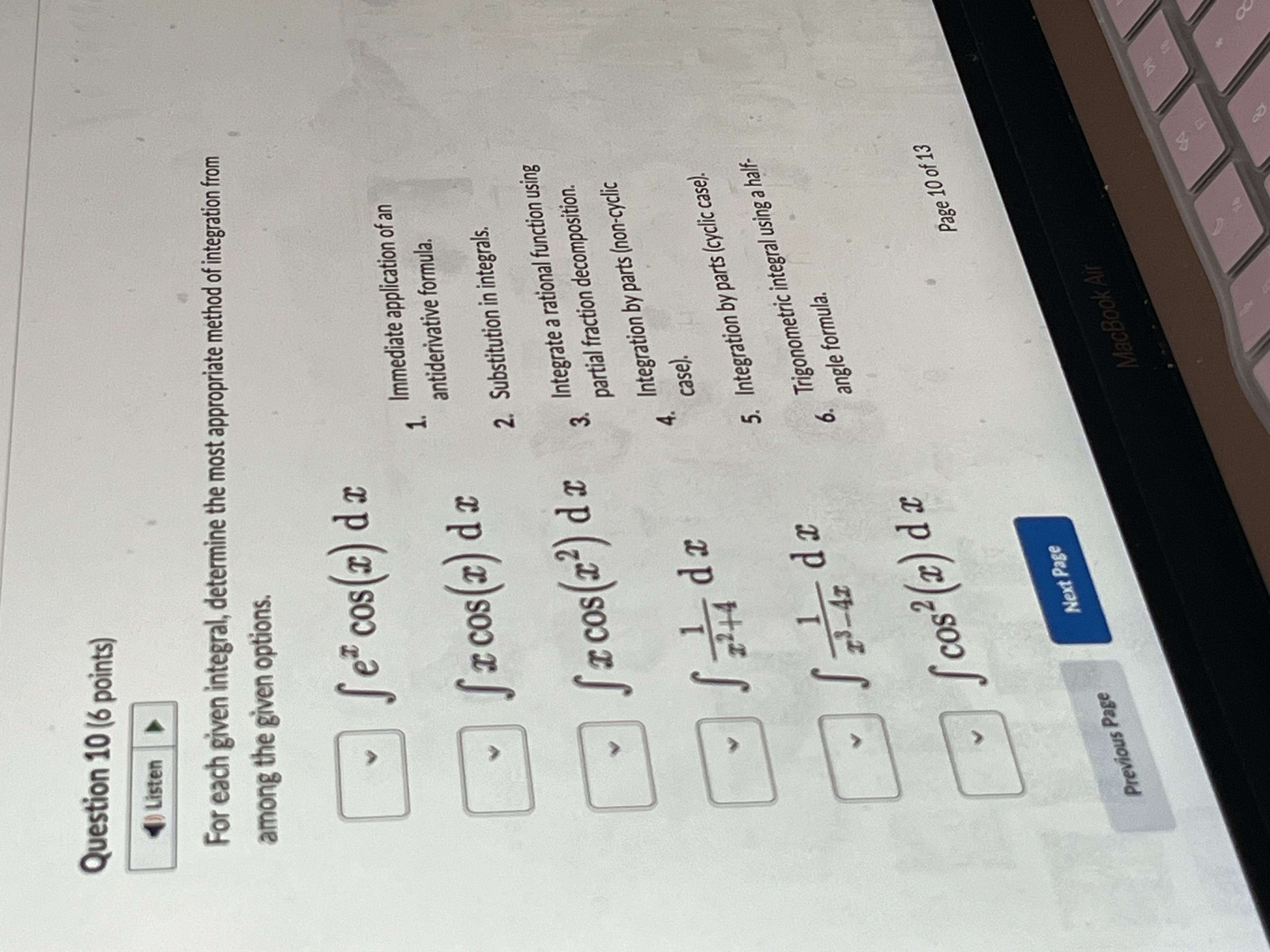 Solved For each given integral, determine the most | Chegg.com