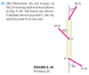 Solved 56 N 32% 29. (II) Determine the net torque on the | Chegg.com