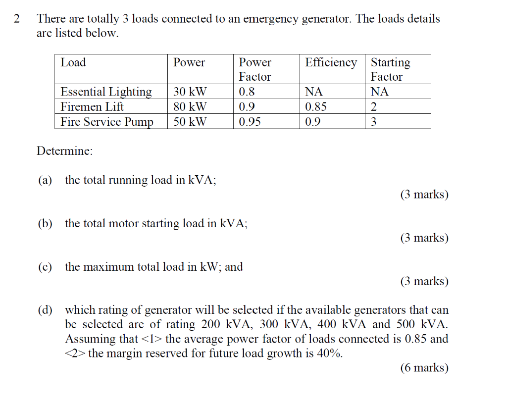 Solved 2 There are totally 3 loads connected to an emergency | Chegg.com