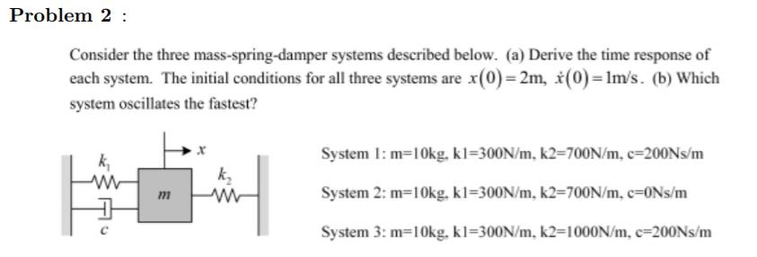 Solved Problem 2 : Consider the three mass-spring-damper | Chegg.com