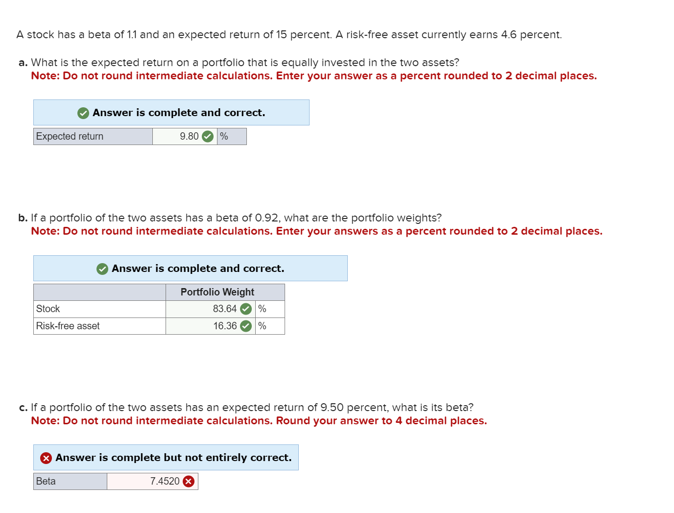 Solved A stock has a beta of 1.1 and an expected return of | Chegg.com