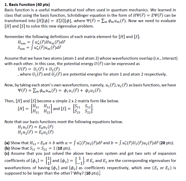Solved 1. Basis Function (40 pts) Basis function is a useful | Chegg.com