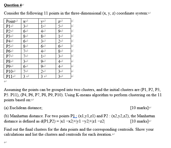 Solved Consider the following 11 points in the | Chegg.com