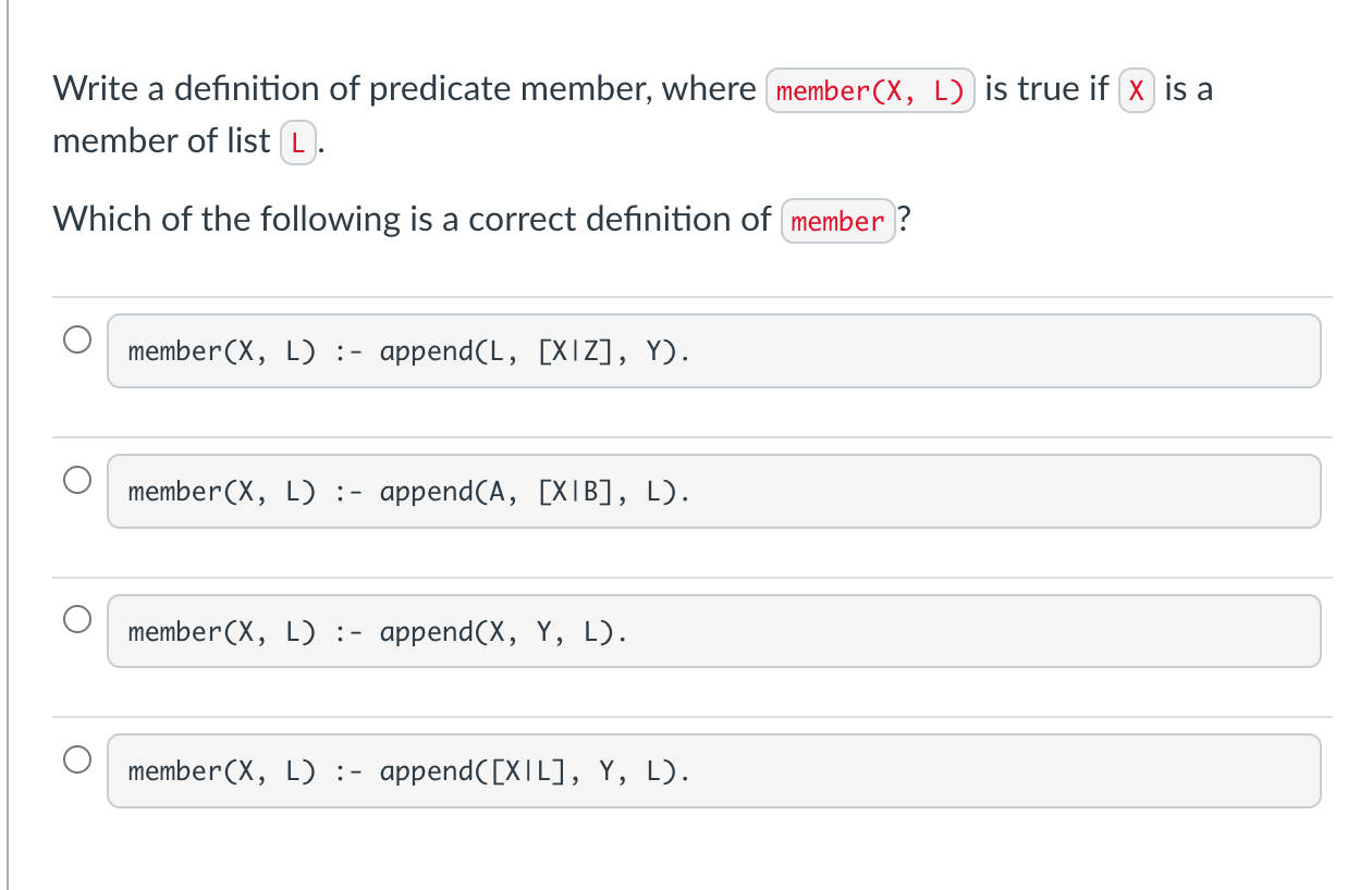 Solved Write a definition of predicate member, where member | Chegg.com