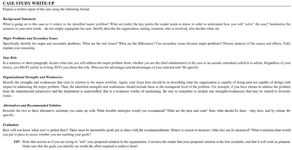Solved CASE STUDY WRITE-UP Prepare a written report of the | Chegg.com