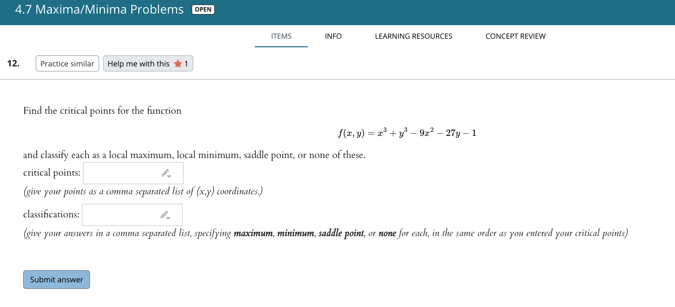 Solved 4.7 Maxima/Minima Problems OPEN ITEMS INFO LEARNING | Chegg.com