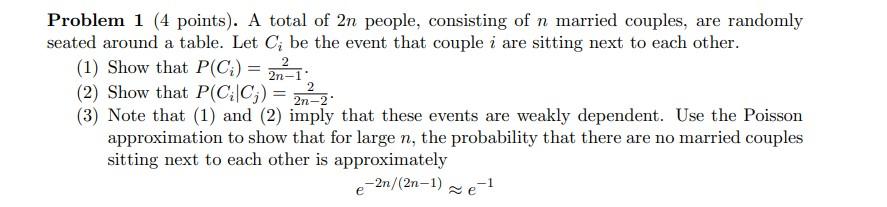 Solved Problem 1 (4 points). A total of 2n people, | Chegg.com