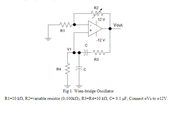 Solved R2 12V w R1 Vout V1 -12 V с DEM R3 R4 w Fig 1. | Chegg.com