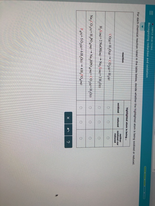 Solved OSIMPLE REACTIONS Recognizing reduction and oxidation | Chegg.com Solved OSIMPLE REACTIONS Recognizing reduction and oxidation | Chegg.com