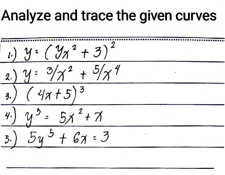 Solved i.) y=(yx2+3)22.) y=3x2+5x43.) (4x+5)34.) y3=5x2+x5.) | Chegg.com