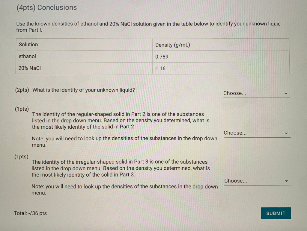 Solved Data And Report Submission - Determination Of Density | Chegg.com