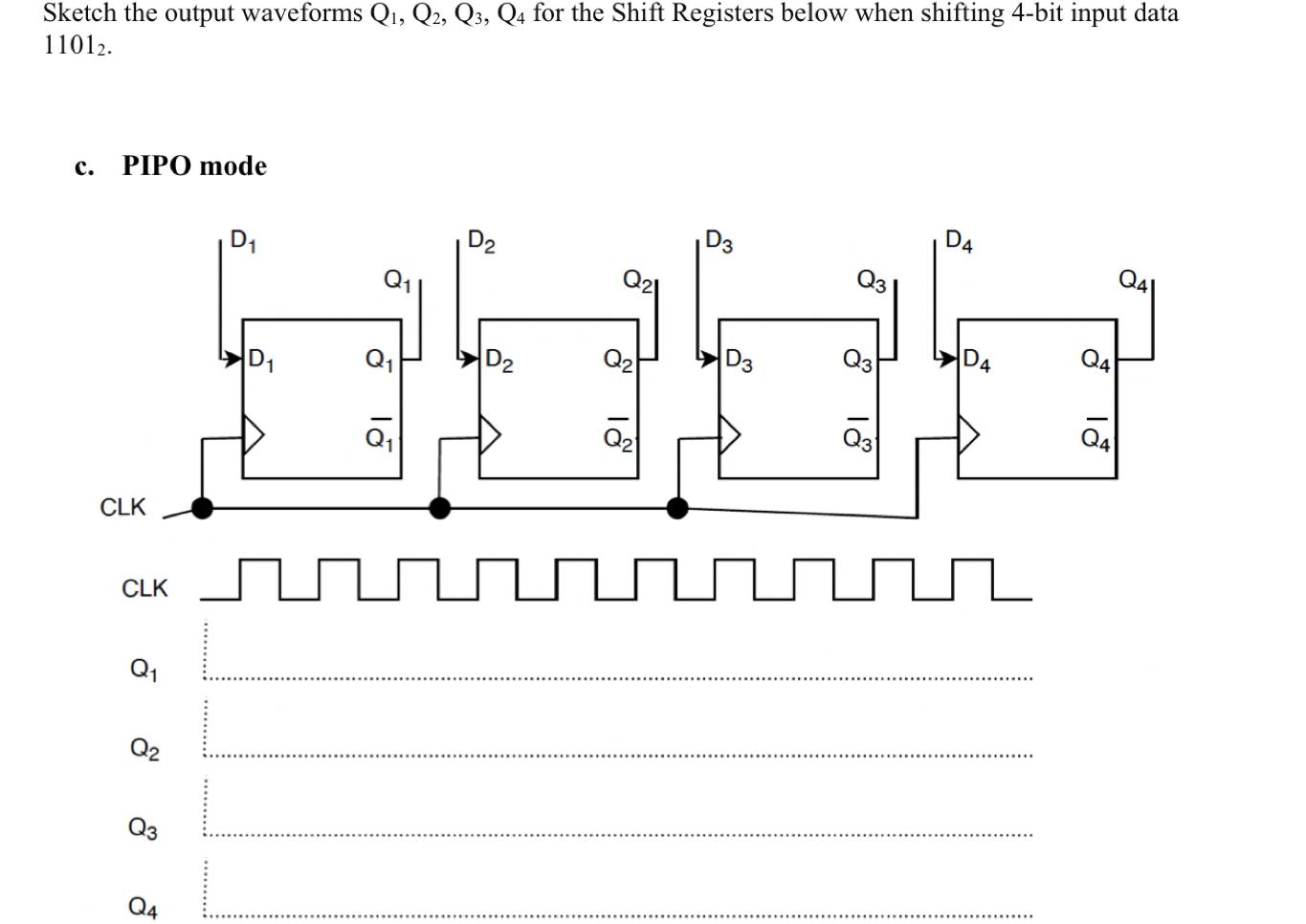 Solved Sketch the output waveforms Q1,Q2,Q3,Q4 for the Shift | Chegg.com