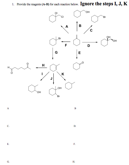 Solved 1. Provide the reagents (A-H) fox cach reaction | Chegg.com