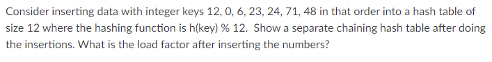 Solved Consider inserting data with integer keys 12, 0,6, | Chegg.com Solved Consider inserting data with integer keys 12, 0,6, | Chegg.com