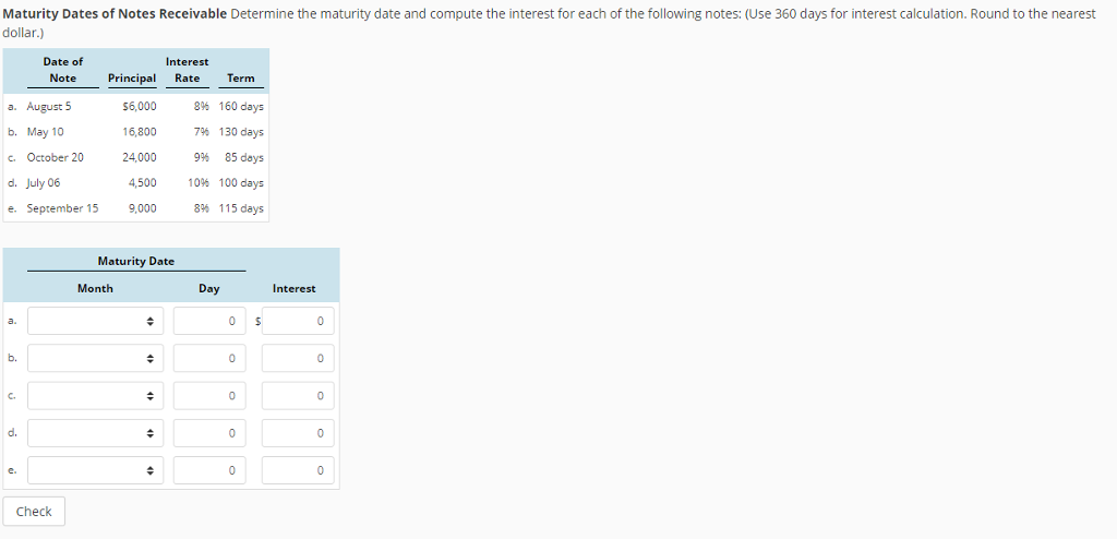 Solved Maturity Dates of Notes Receivable Determine the | Chegg.com
