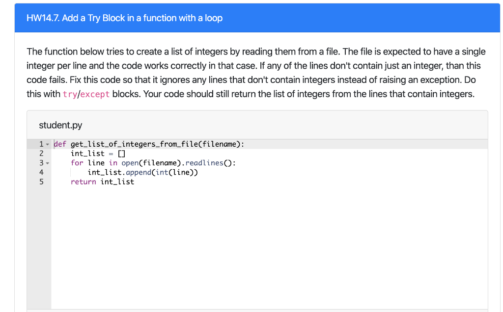 Solved Hw14 7 Add A Try Block In A Function With A Loop The