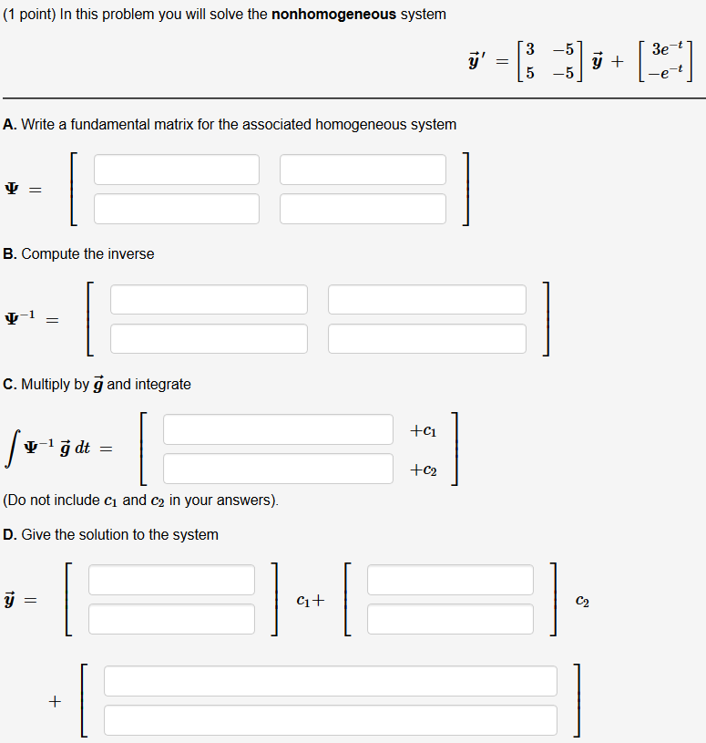 Solved (1 point) In this problem you will solve the | Chegg.com