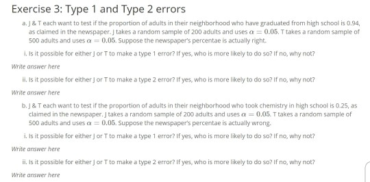 Solved Exercise 3: Type 1 and Type 2 errors a. J&T each want | Chegg.com