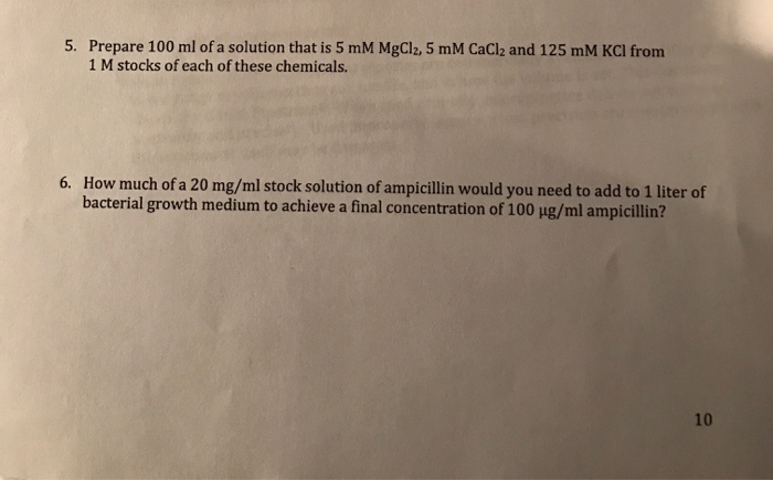 Solved Prepare 100 ml of a solution that is 5 mM MgCl_2, 5 | Chegg.com