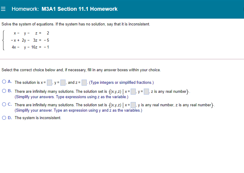 Solved = Homework: M3A1 Section 11.1 Homework z = Solve the | Chegg.com