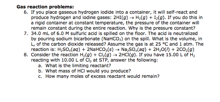 Solved Gas reaction problems: 6. If you place gaseous | Chegg.com