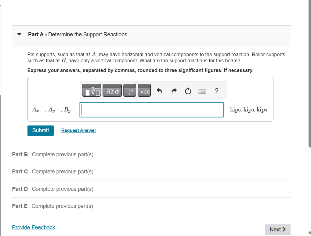 Part A - ﻿Determine the Support Reactions The | Chegg.com