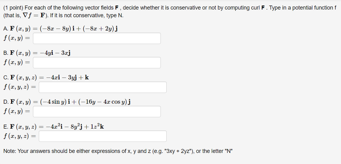 Solved (1 point) For each of the following vector fields F, | Chegg.com