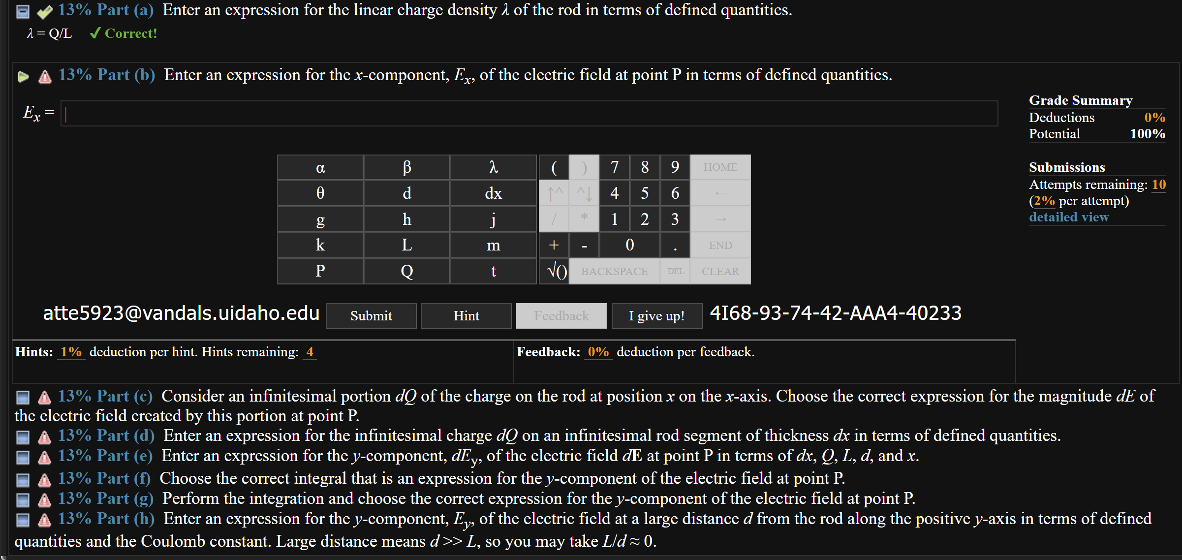 Solved A rod of length L has a positive charge Q that is | Chegg.com