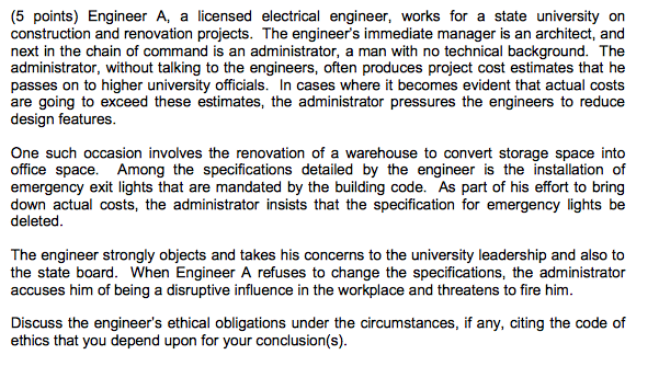 Solved (5 points) Engineer A, a licensed electrical | Chegg.com