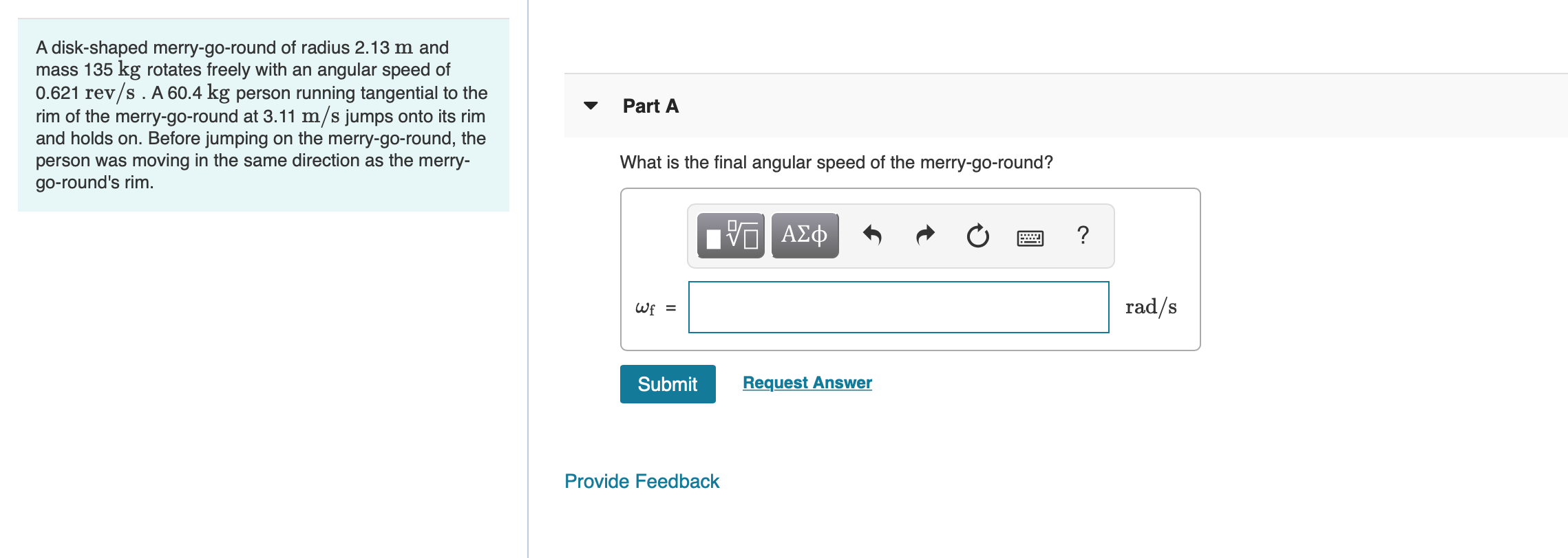Solved Part A A disk-shaped merry-go-round of radius 2.13 m | Chegg.com