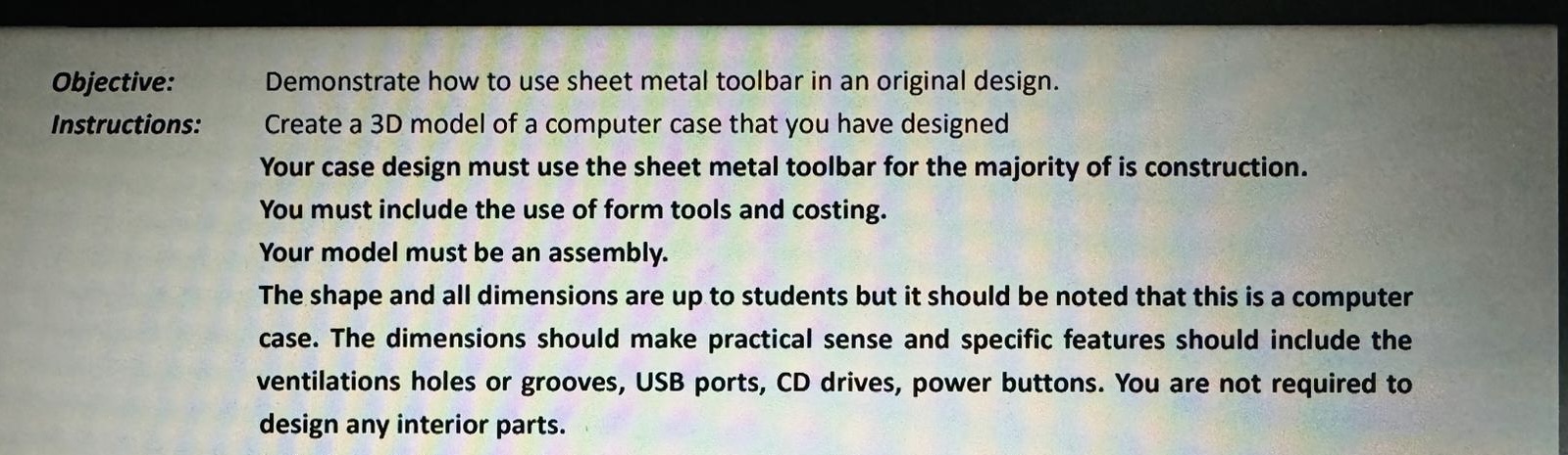Solved Objective: Demonstrate how to use sheet metal toolbar | Chegg.com