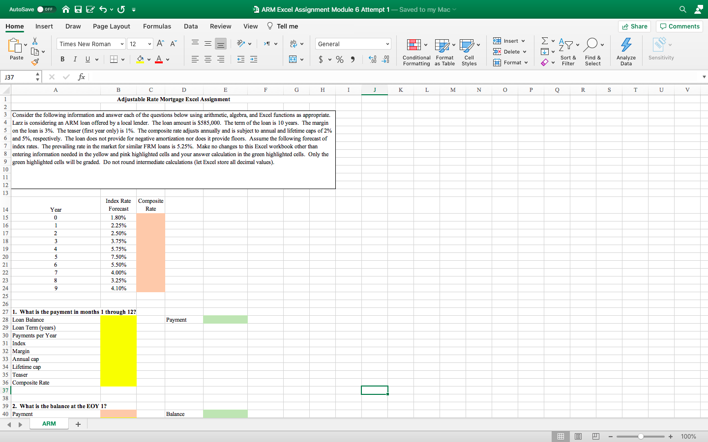 Solved AutoSave OFF BESU- ARM Excel Assignment Module 6 | Chegg.com