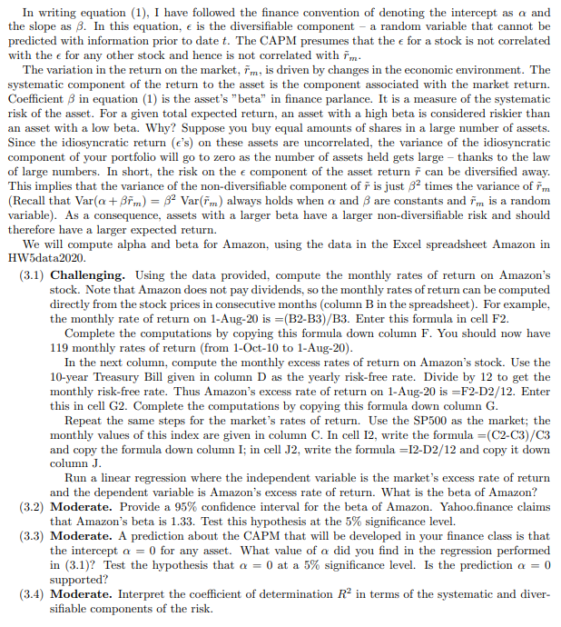 Problem 3 (CAPM Model in Finance). In this problem, | Chegg.com
