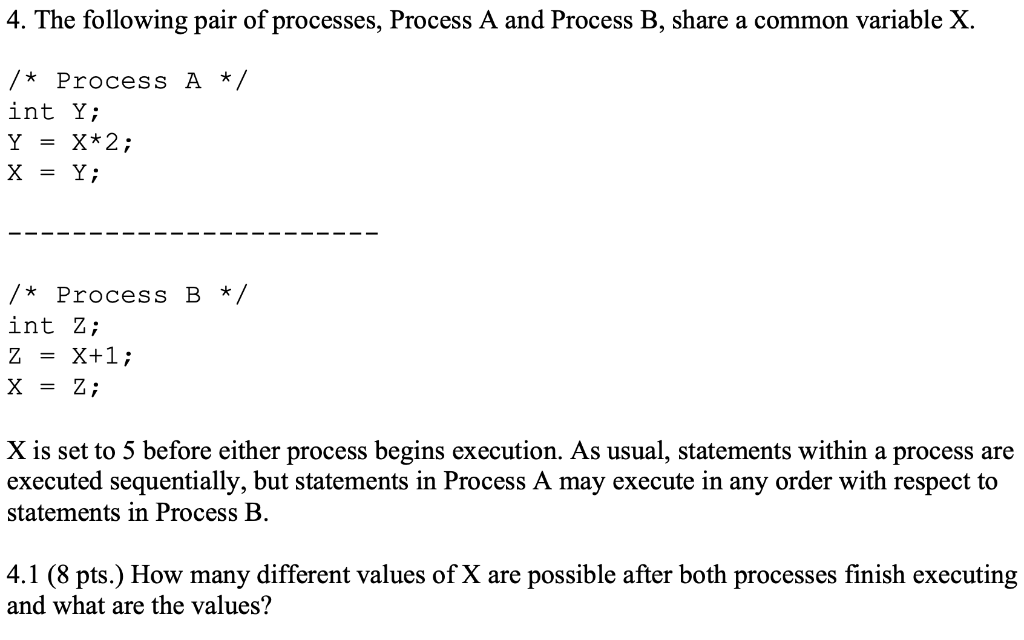 Solved 4. The following pair of processes, Process A and | Chegg.com