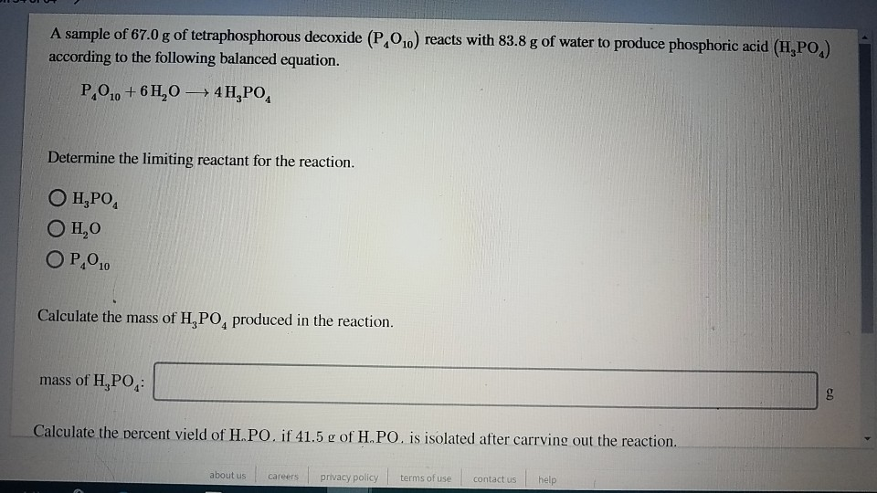 Solved A sample of 67.0 g of tetraphosphorous decoxide | Chegg.com