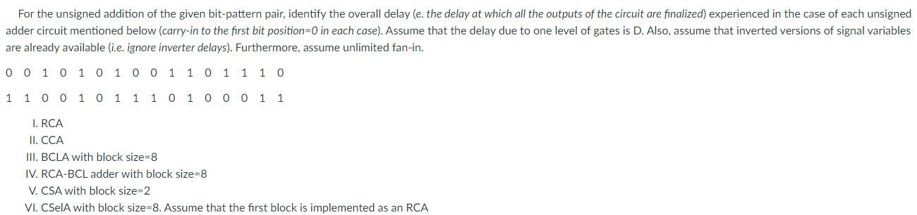 For the unsigned addition of the given bit-pattern | Chegg.com