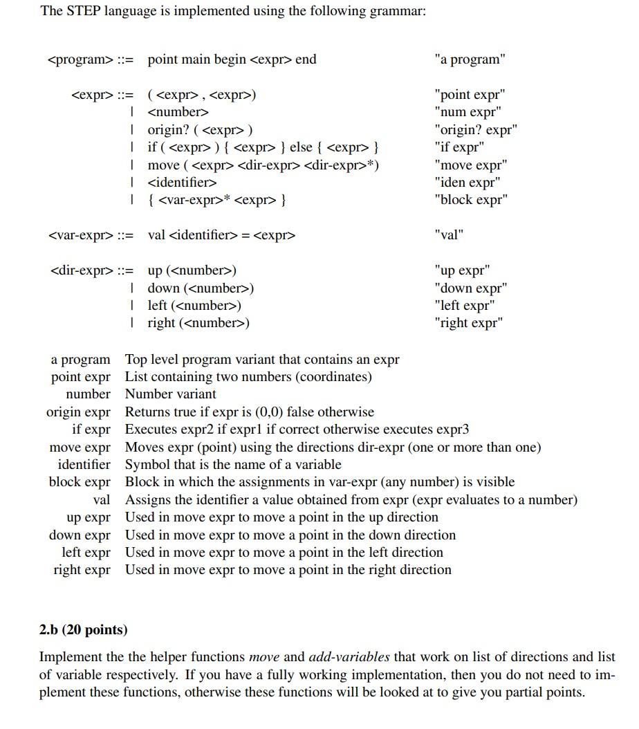 Solved The STEP language is implemented using the following | Chegg.com