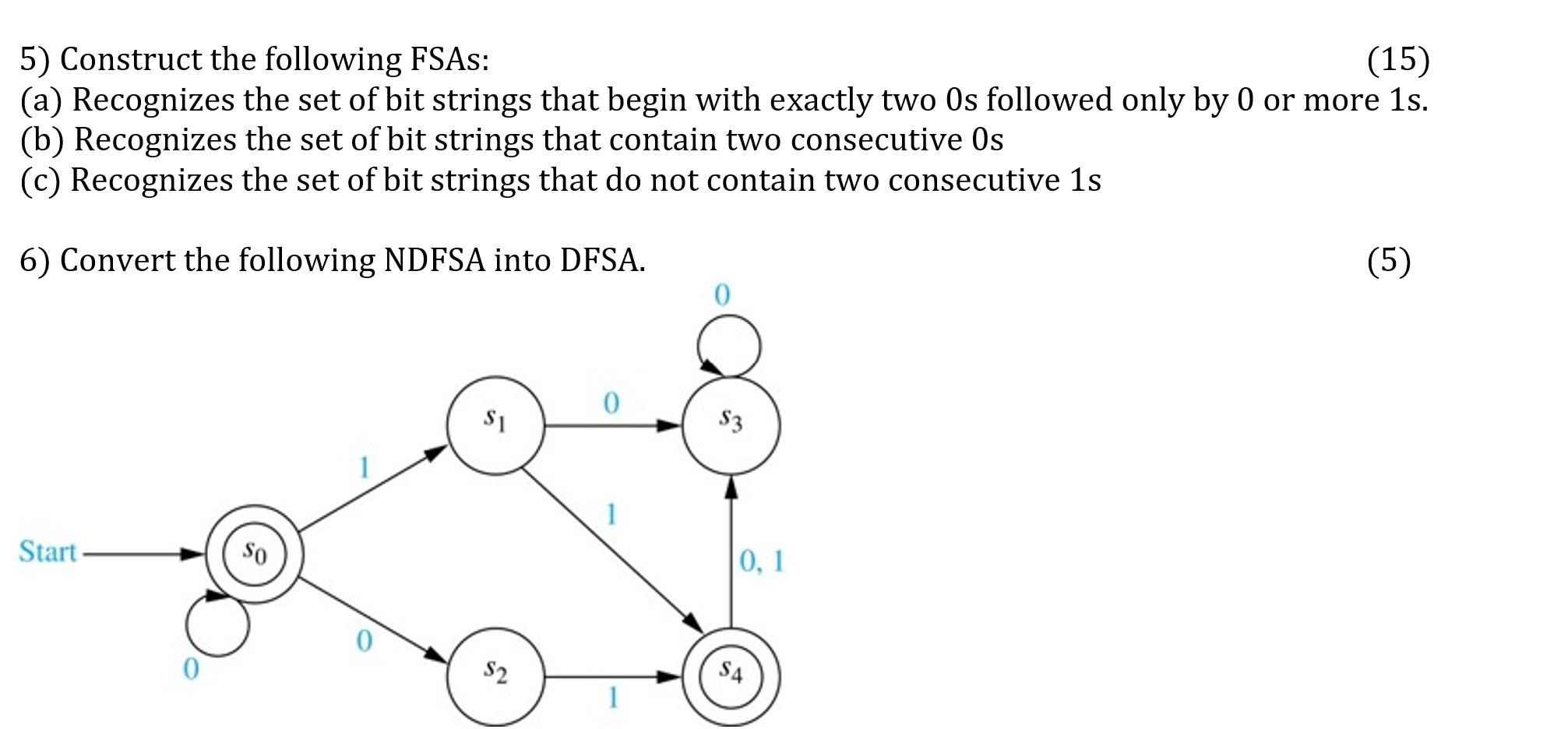 Solved 5) Construct the following FSAs: (15) (a) Recognizes | Chegg.com