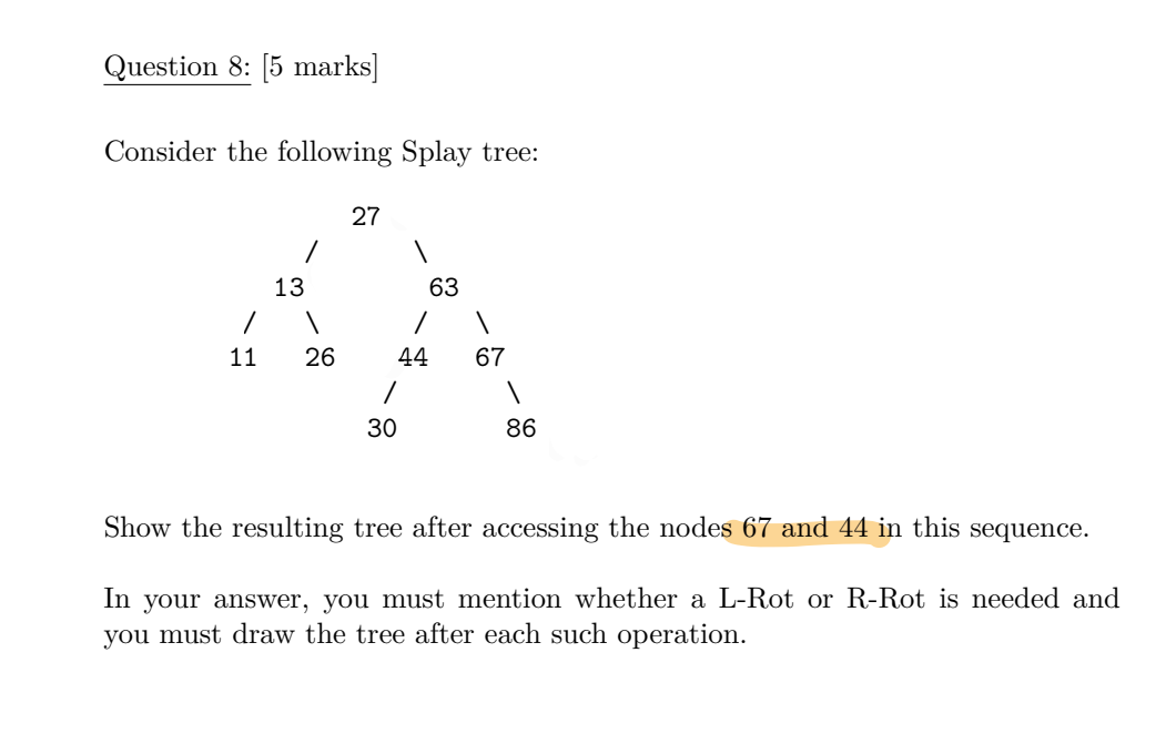 Solved Question 8: [5 ﻿marks]Consider the following Splay | Chegg.com