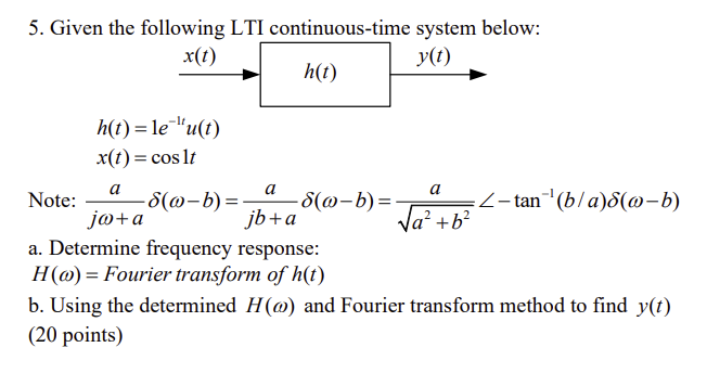 Solved 5. Given the following LTI continuous-time system | Chegg.com